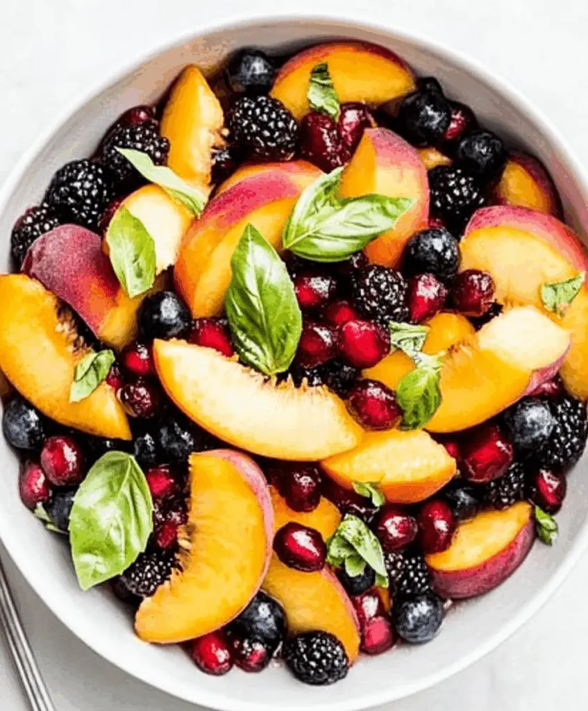 Honey Lime Basil Peach Fruit Salad Recipe - novayum.com