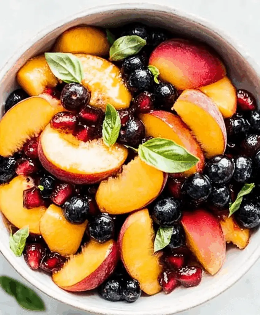 Honey Lime Basil Peach Fruit Salad Recipe - novayum.com